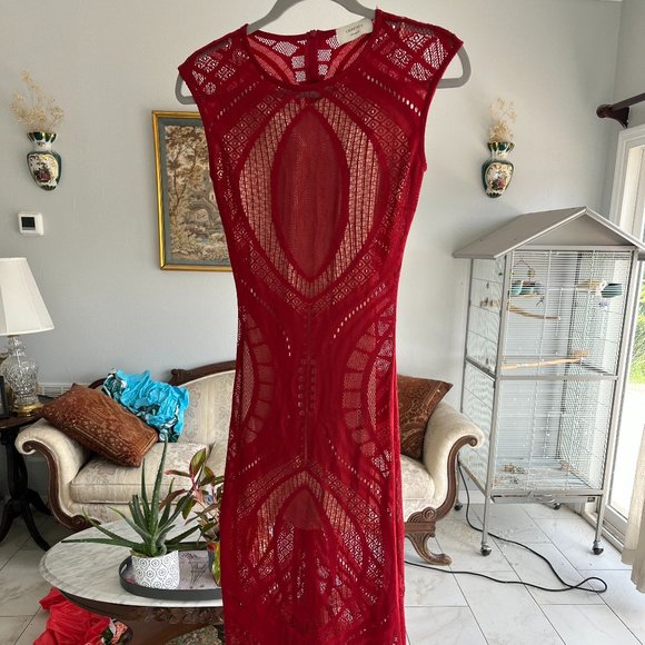 Mystic | Dresses | Mystic Los Angeles Red Lace Bodycon Maxi Dress ...